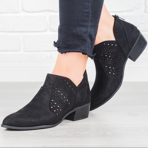 Boutique | Shoes | Laser Cut V Slip Los Heel Chelsea Ankle Booties ...